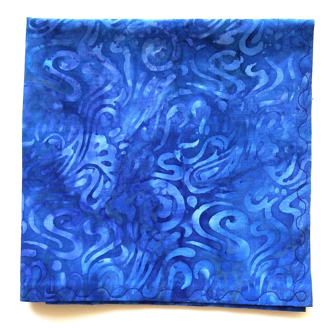 Cotton Batik Handkerchief, Bright Blue Swirls, 14" Pocket Square, Hand ...