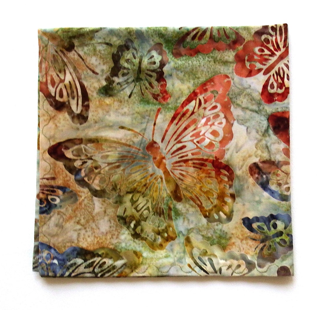 Butterfly Handkerchief, Hand Dyed Cotton Batik Fabric, Earth Tones ...