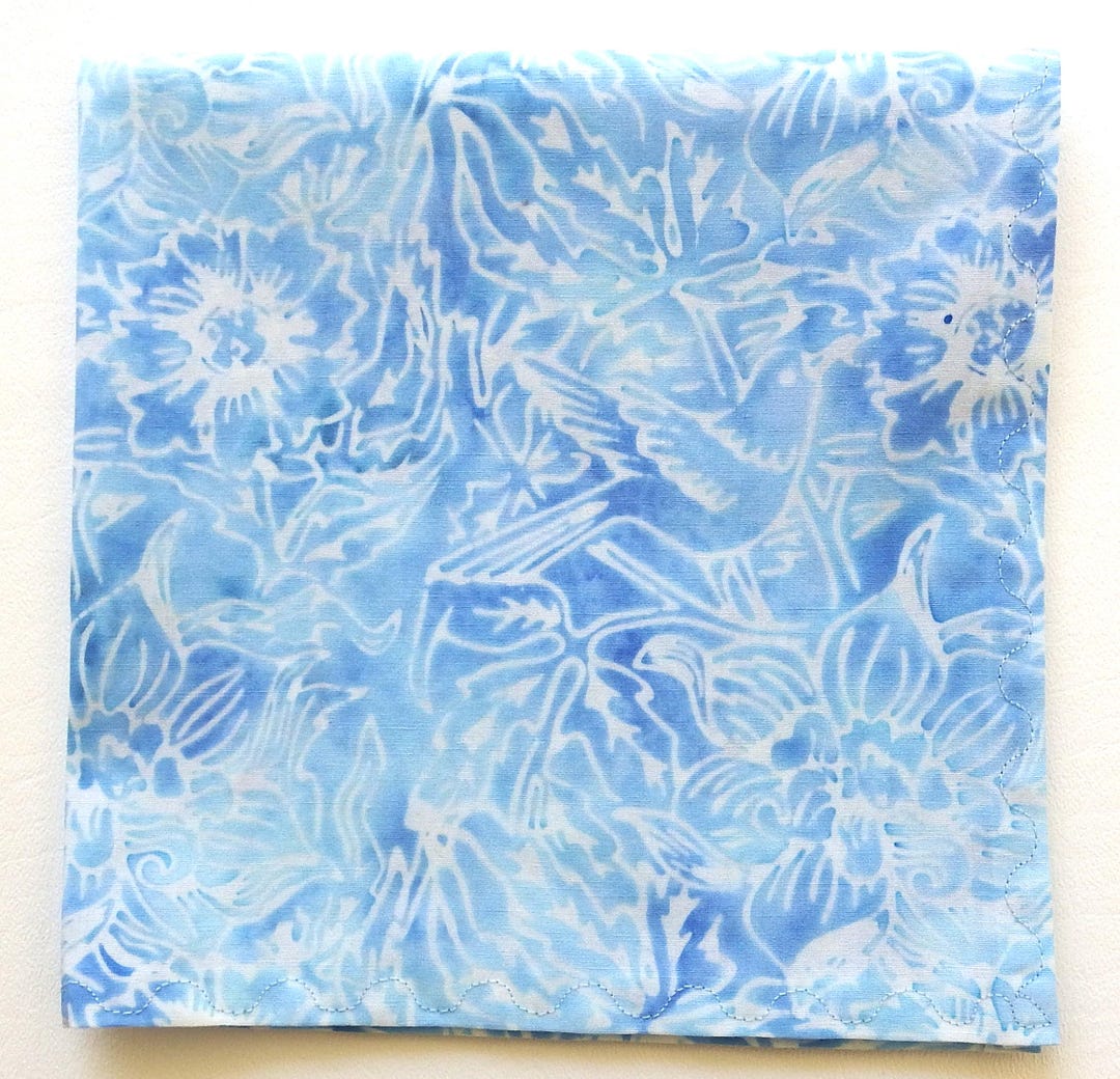 Bluebird Batik Handkerchief: Baby Blue Floral Cotton Hanky, 14" Square ...