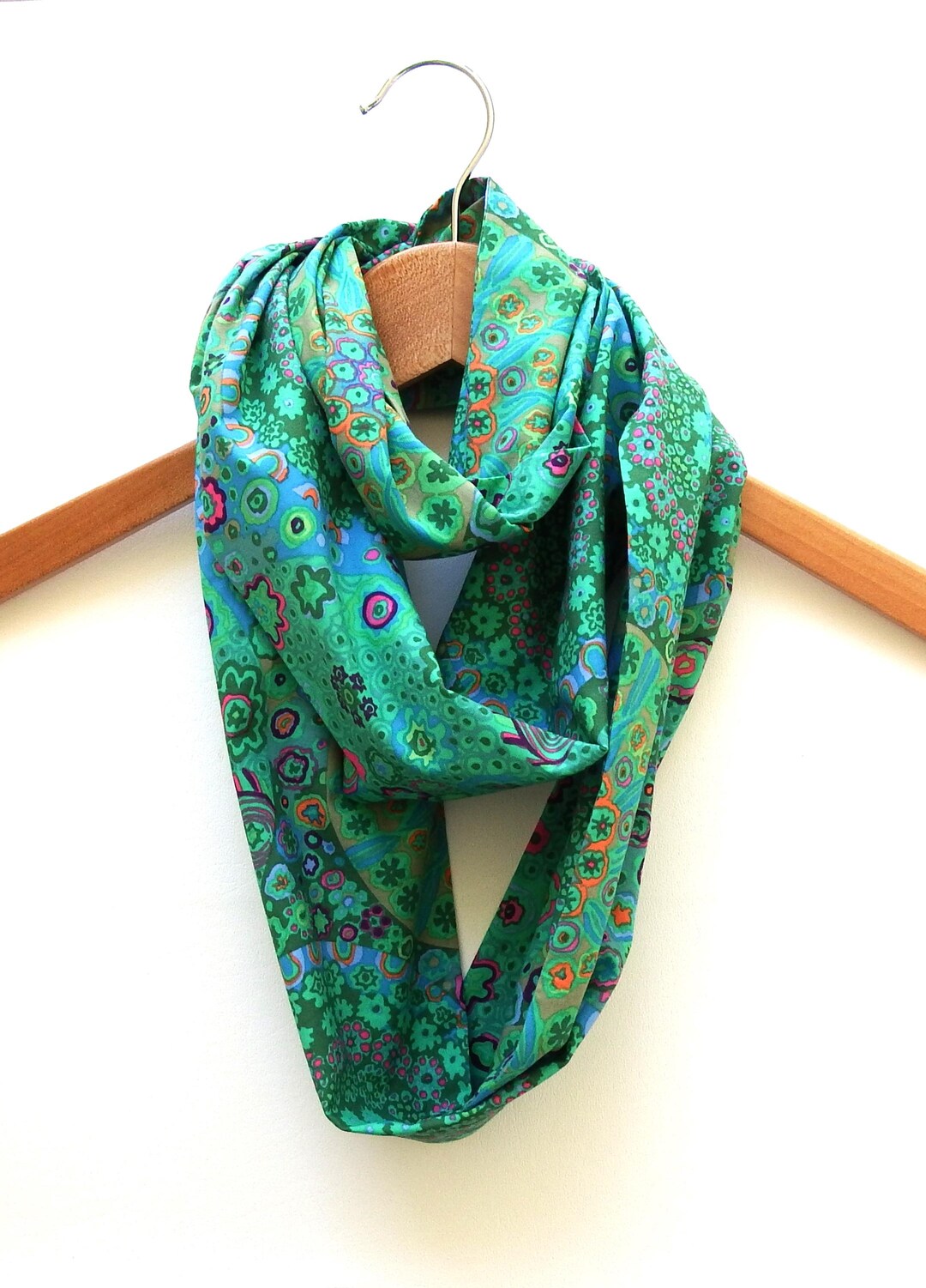 Millefiore Infinity Scarf, Spring, 6.5" Wide 72" Loop, Green Eternity ...