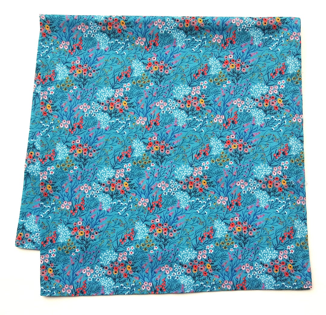 Bandanas for Women, Whimsy Floral Cotton Scarf, Teal, Turquoise, 22 ...
