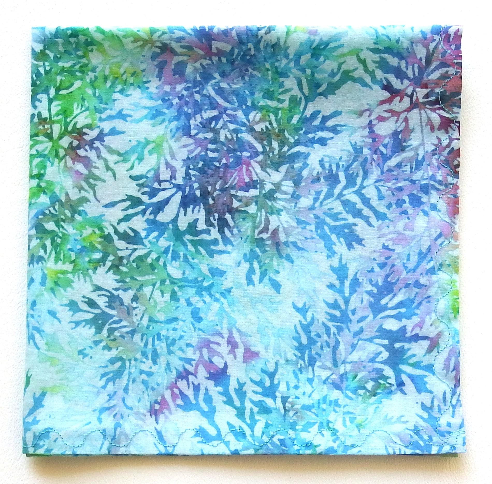 Turquoise Fern Leaves Batik Handkerchief: Hand-dyed Cotton, 12" Pocket ...