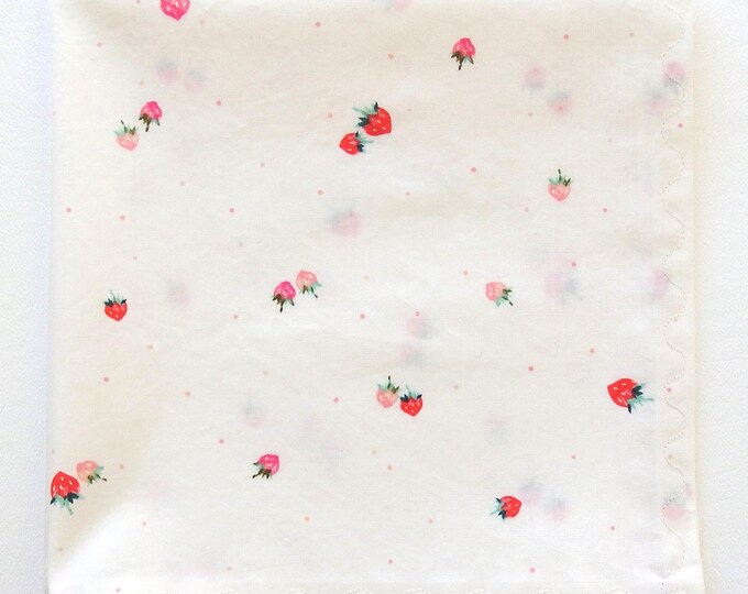 Strawberry Handkerchief, Pink Dots, Handmade Cotton Hanky, 11" Pocket ...