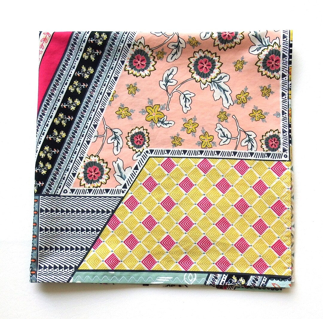 Bohemian Faux Patchwork Bandana, 22 Square Scarf, Handmade Vintage ...