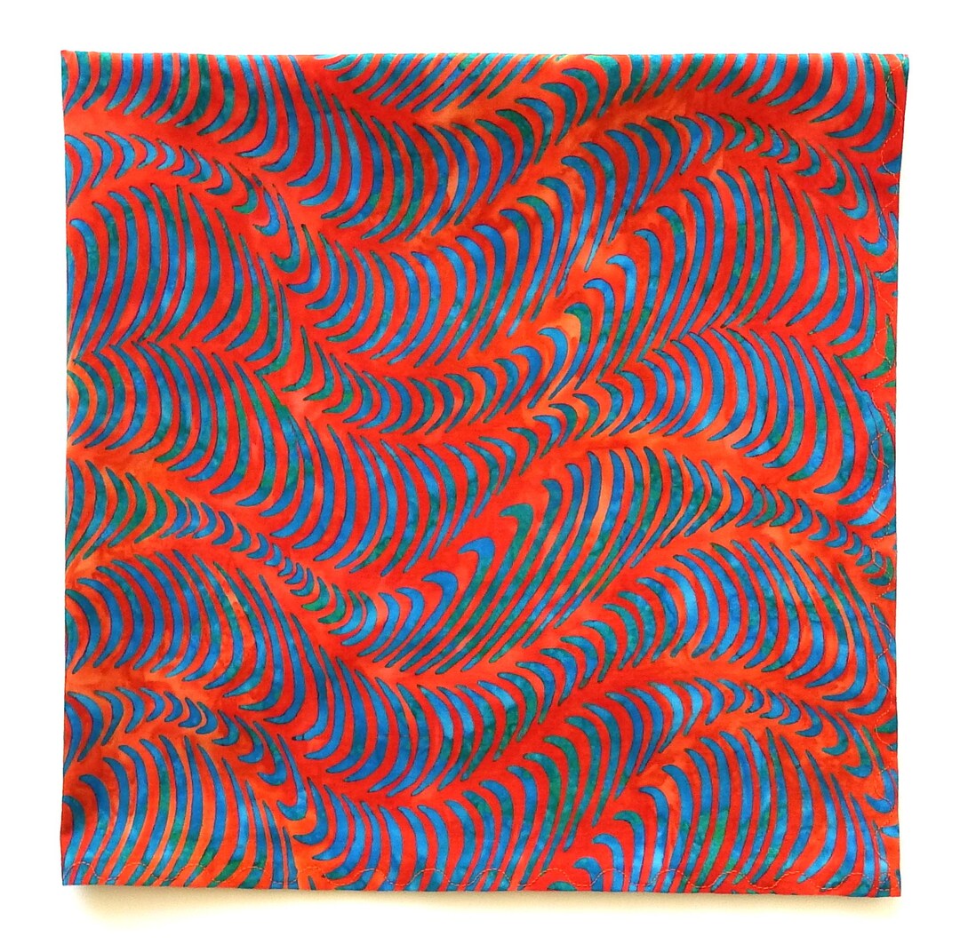 Orange & Turquoise Wave Bandana: Cotton Batik Head Wrap, 22" Square - Etsy