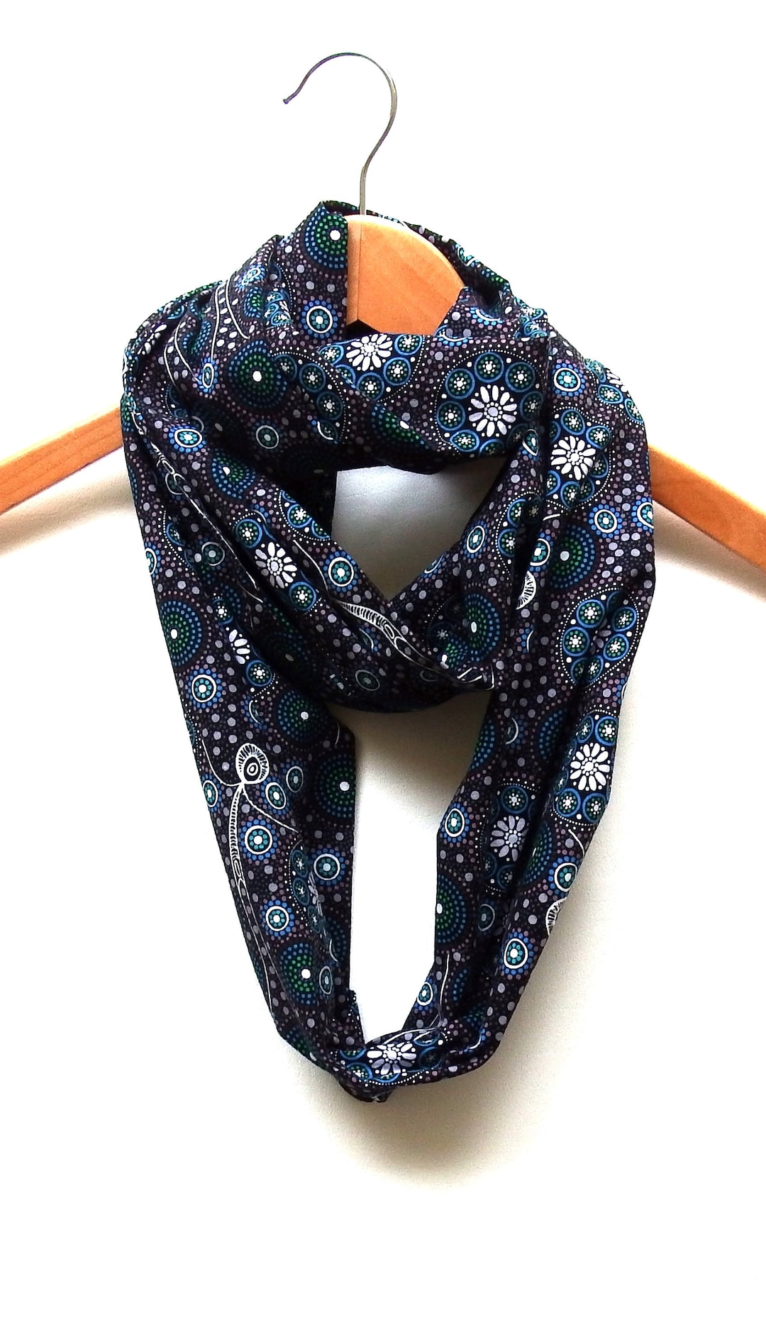 Cotton Infinity, Mandalas, Australian Circle Scarf, Lightweight, Black ...