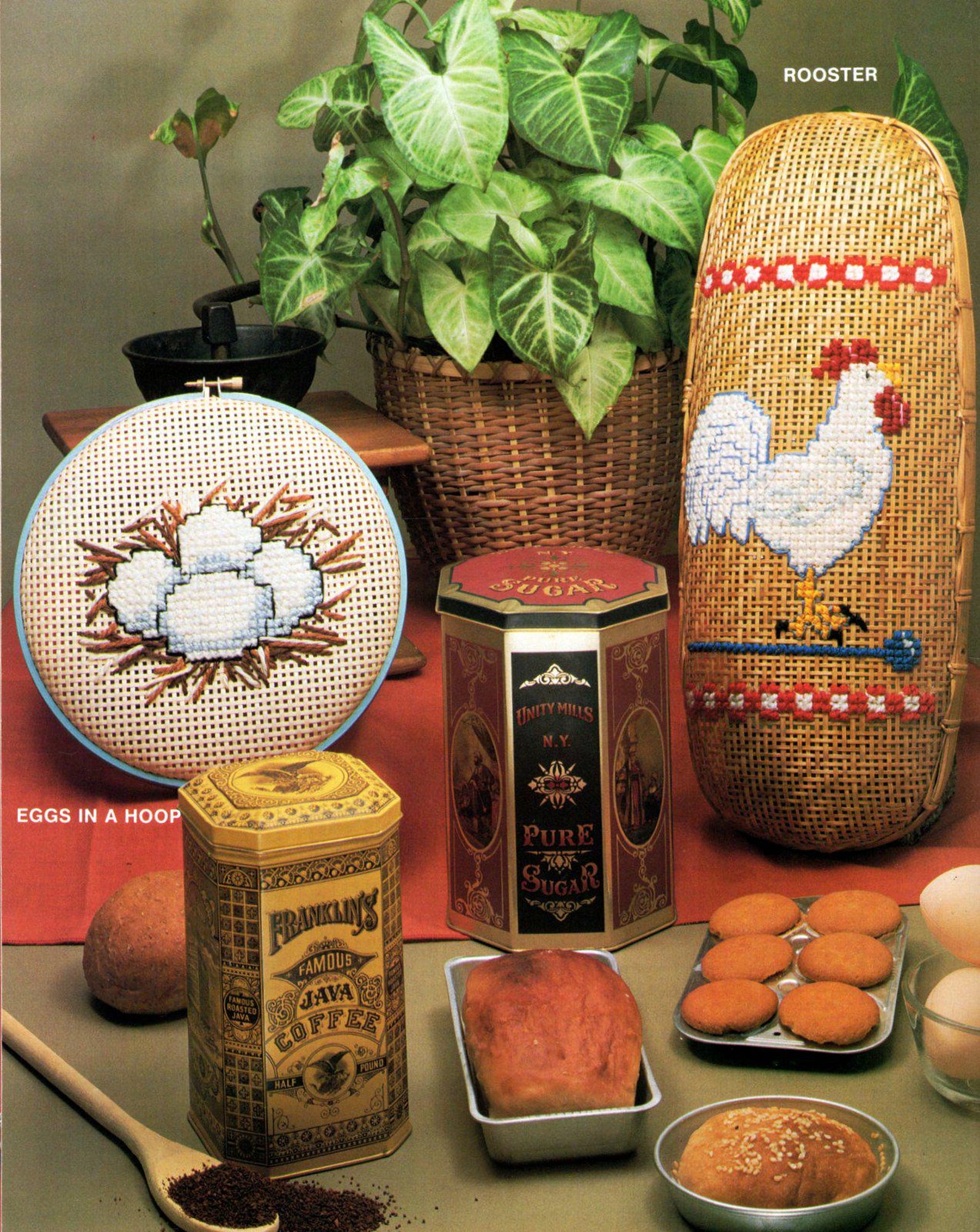 Basket Stitching Cross Stitch Pattern Leaflet Rooster, Eggs, Pigs, Eggs ...