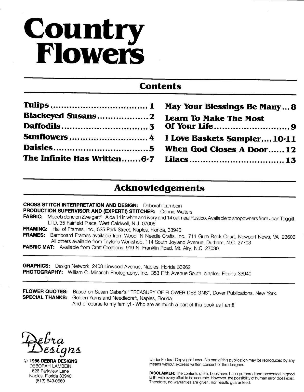 Country Flowers Debra Designs in Cross Stitch Tulips, Lilacs Leaflet ...