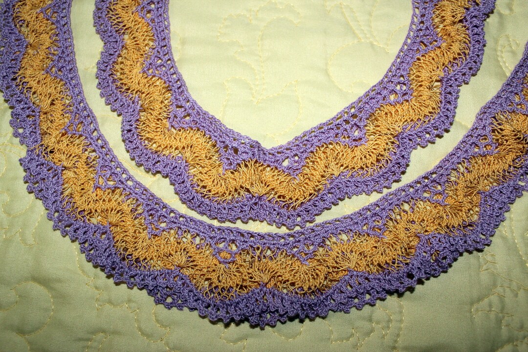 Vintage Hand Crocheted Lace Edging Lavender & Gold 2 Ea. 50" X 2" - Etsy