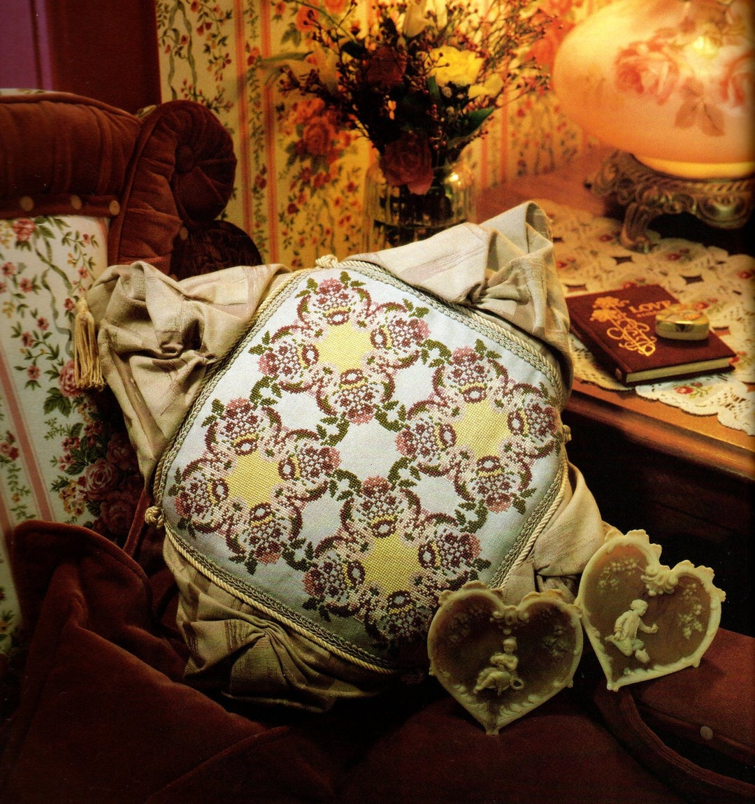 Vanessa-ann's Victorian Cross-stitch Footstool Pillows Brooches Hatband ...