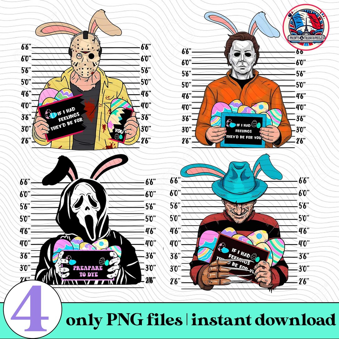 4 Horror Easter Png Bundle, Easter Killer Mugshot Png Bundle, Happy ...