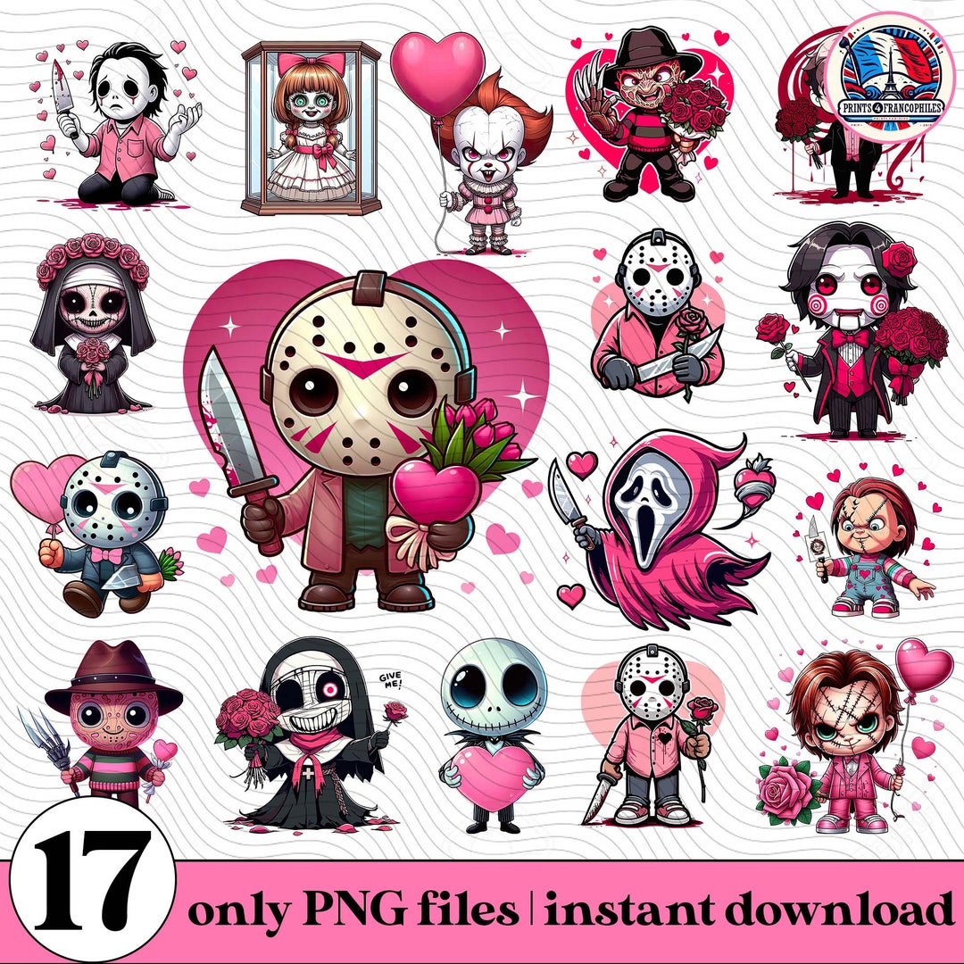 15 Pink Chibi Horror Valentine Png Bundle, Pink Killer Horror Valentine ...