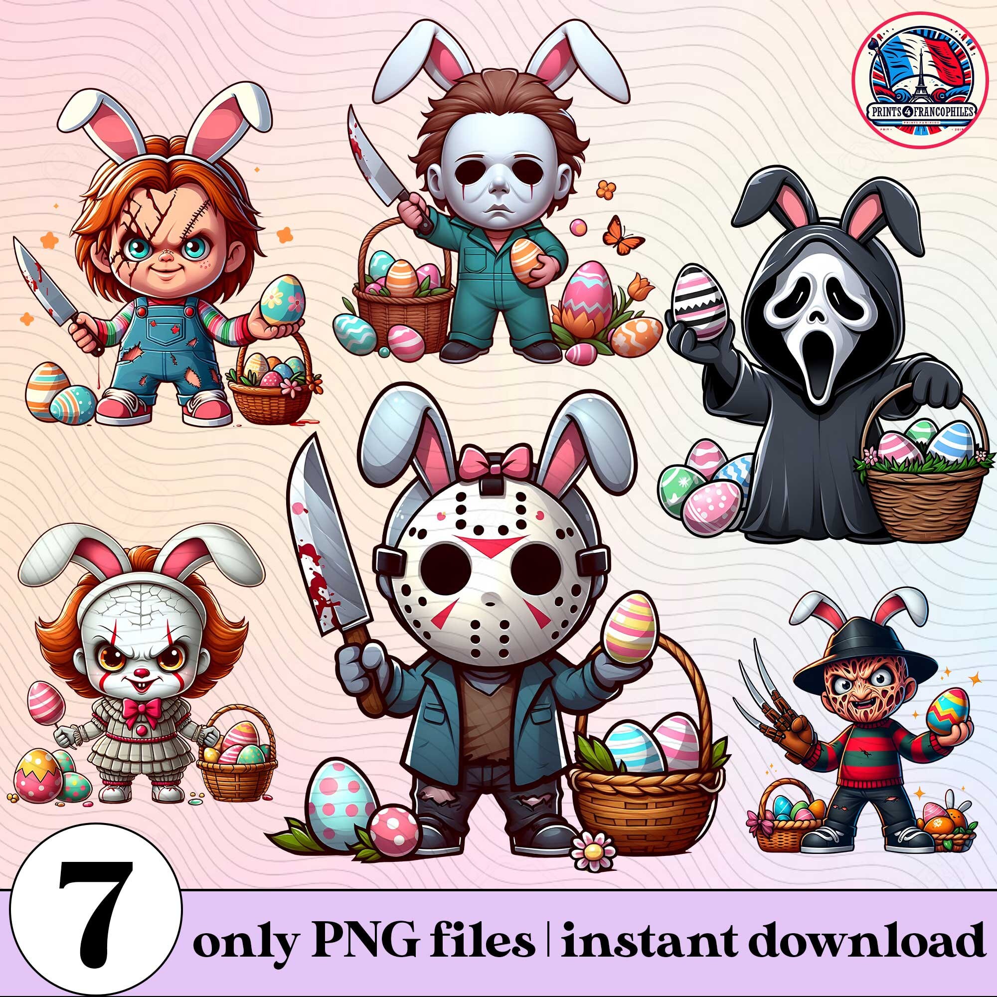 6 Killer Easter Chibi Cartoon Png Bundle, Horror Easter Png Bundle ...