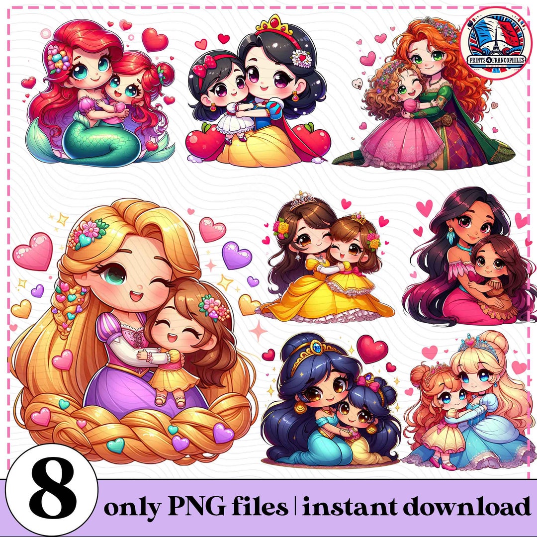 8 Mom and Daughter Princess Png Bundle, Cartoon Mother Png, Mothers Day ...