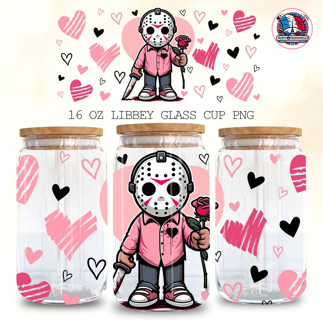 Horror Valentine Movie Chibi 16 Oz Glass Can Sublimation Design, Funny ...