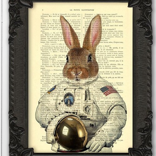 Rabbit Astronaut in Space Poster Space Traveller Bunny - Etsy