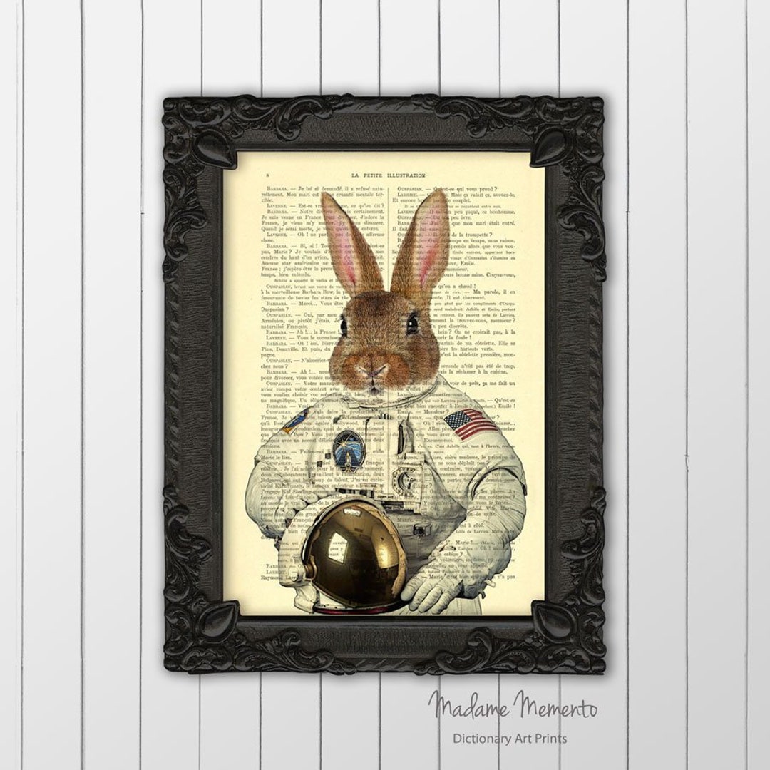 Rabbit Astronaut in Space Poster, Space Traveller Bunny Dictionary Art ...