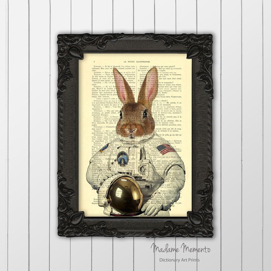 Rabbit Astronaut in Space Poster Space Traveller Bunny - Etsy