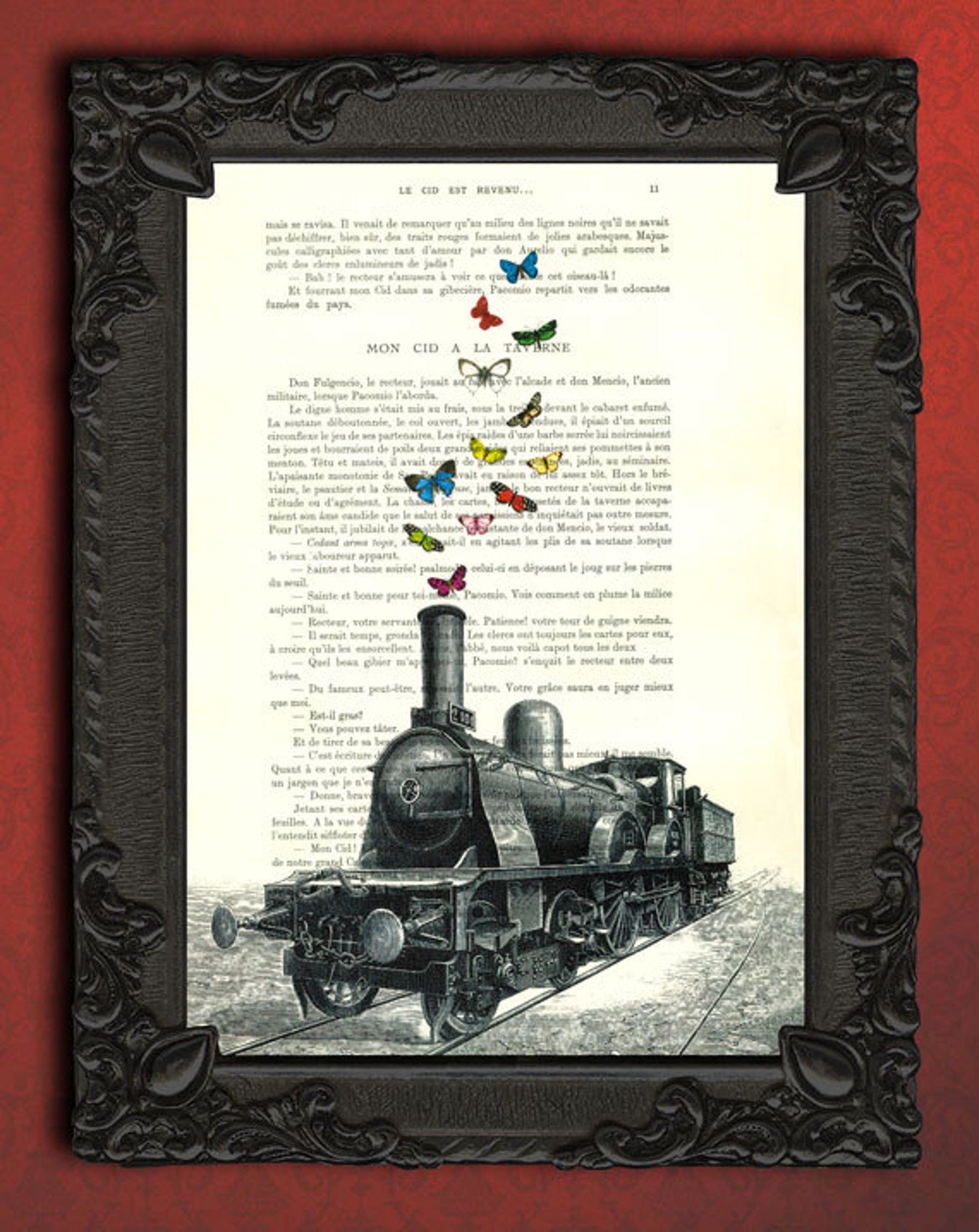Train Decor Locomotive and Butterflies Railroad Wall Art - Etsy