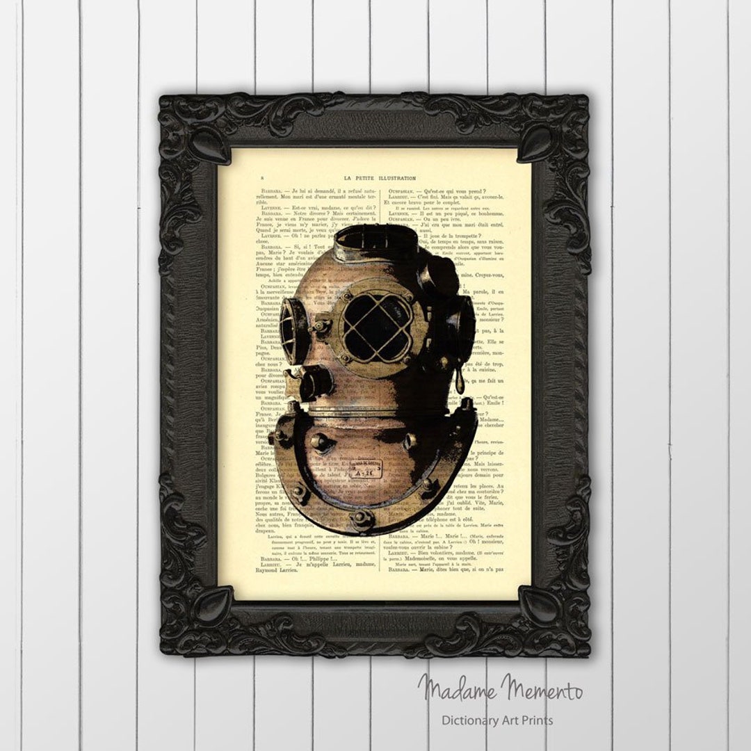 Diving Helmet, Nautical Vintage Home Decor, Sealife Prints, Sea Life ...