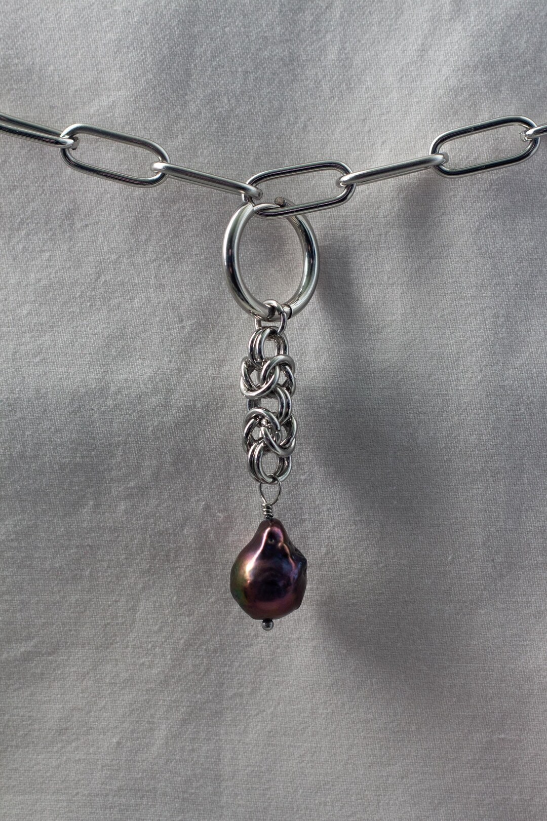 Byzantine Chainmail Black Freshwater Pearl Earrings | Stainless Steel ...