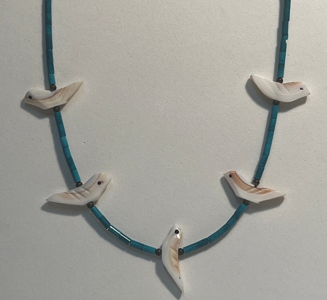 Vintage Turquoise Hand Carved Shell Doves Necklace Choker - Etsy