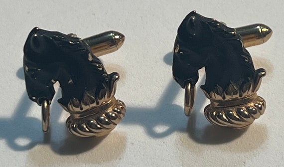 Swank Black Horse Head Cufflinks Chess Knights Goldto… - Gem