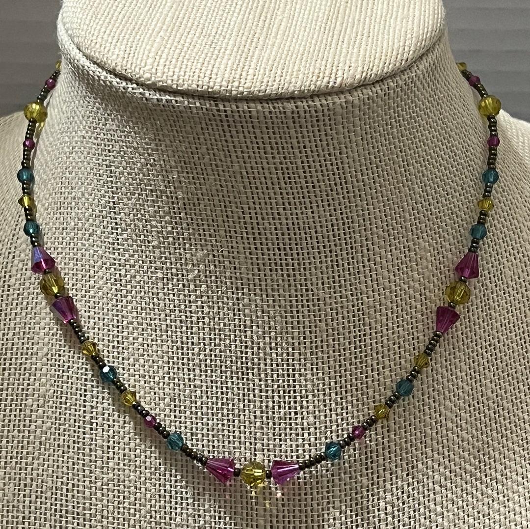 Vintage EMILY RAY Sterling Silver Glass Beaded Necklace Choker Multi ...