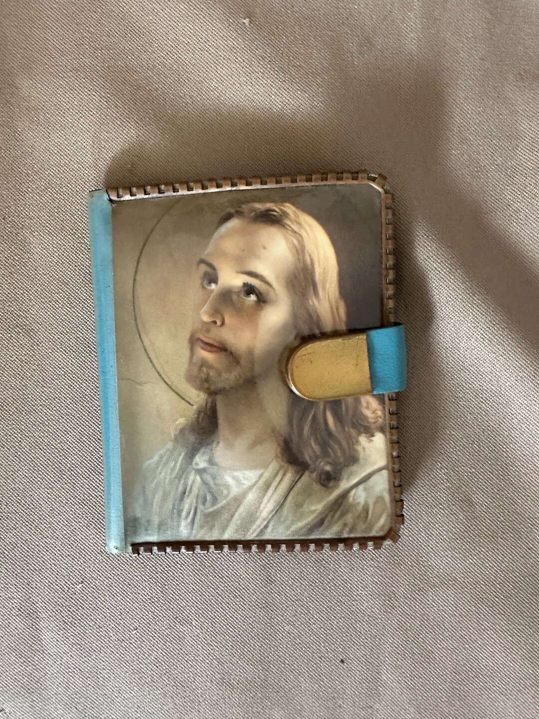 SALE! Vintage Wallet Plastic Religious With Jesus Bifold Blue and Gold ...