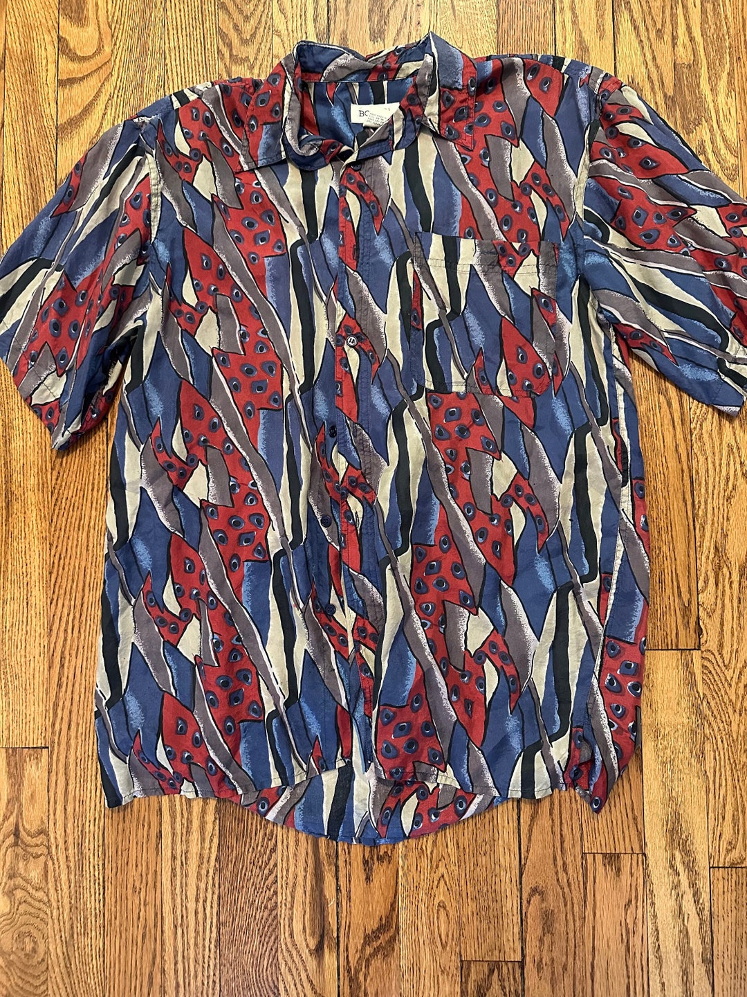 Men's Vintage Silk Button Front Dress Shirt by Bogari Abstract Short ...