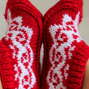 Knitted Slippers Red and White Fair Isle -without Sewing - PDF Pattern ...