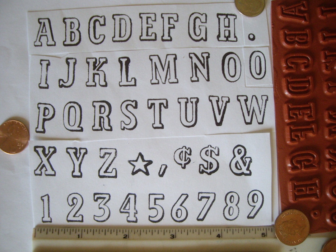 Alphabet & Numbers Rubber Stamp Set. 3/4ths of a Inch Tall Outline ...