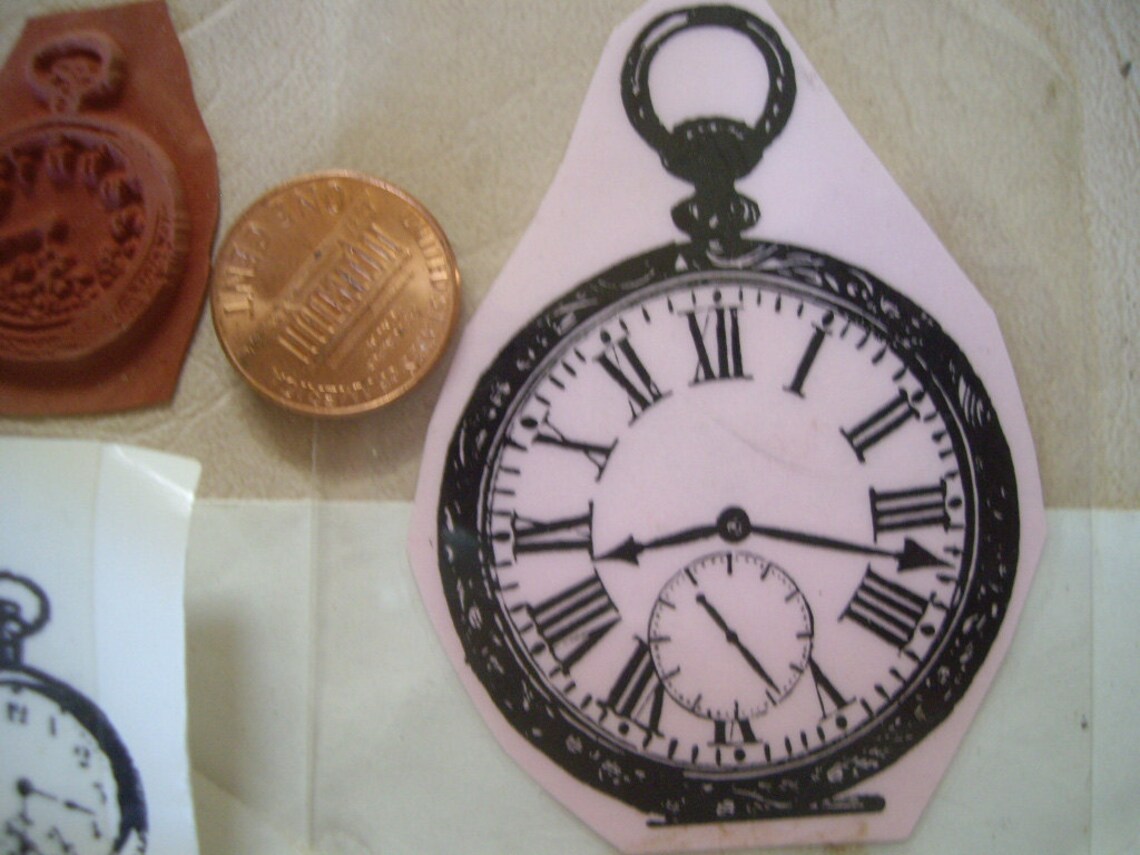 3 pocket watches ...clock rubber stamp un-mounted scrapbooking | Etsy