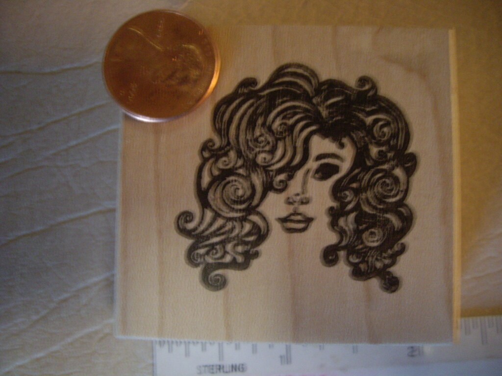 Curly Hair Lady Face Rubber Stamp Tattoo Mounted OR Un-mounted | Etsy