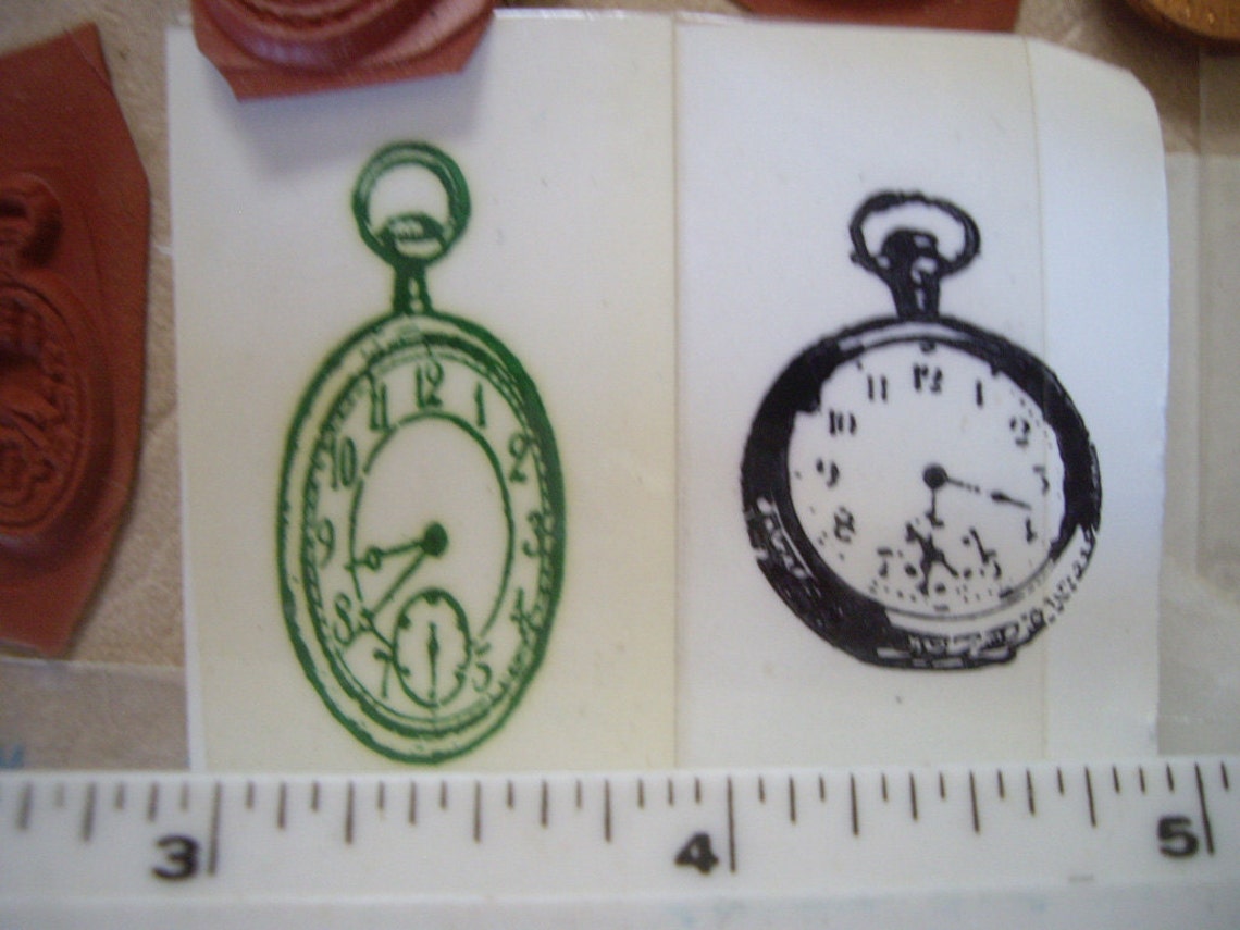 3 pocket watches ...clock rubber stamp un-mounted scrapbooking | Etsy