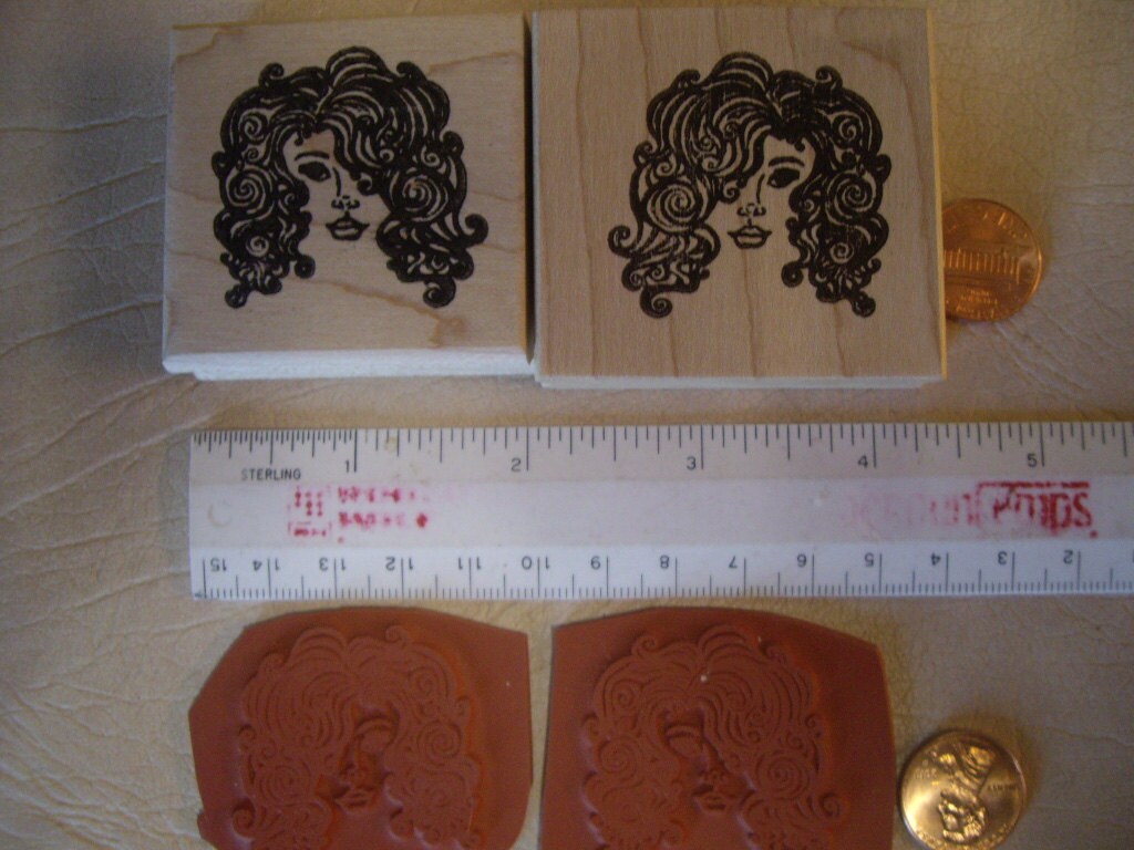 Curly Hair Lady Face Rubber Stamp Tattoo Mounted OR Un-mounted | Etsy