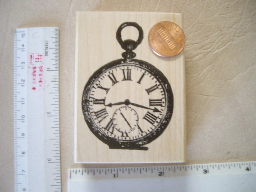 Large Pocket Watch ...clock Rubber Stamp Wood Mounted Scrapbooking ...
