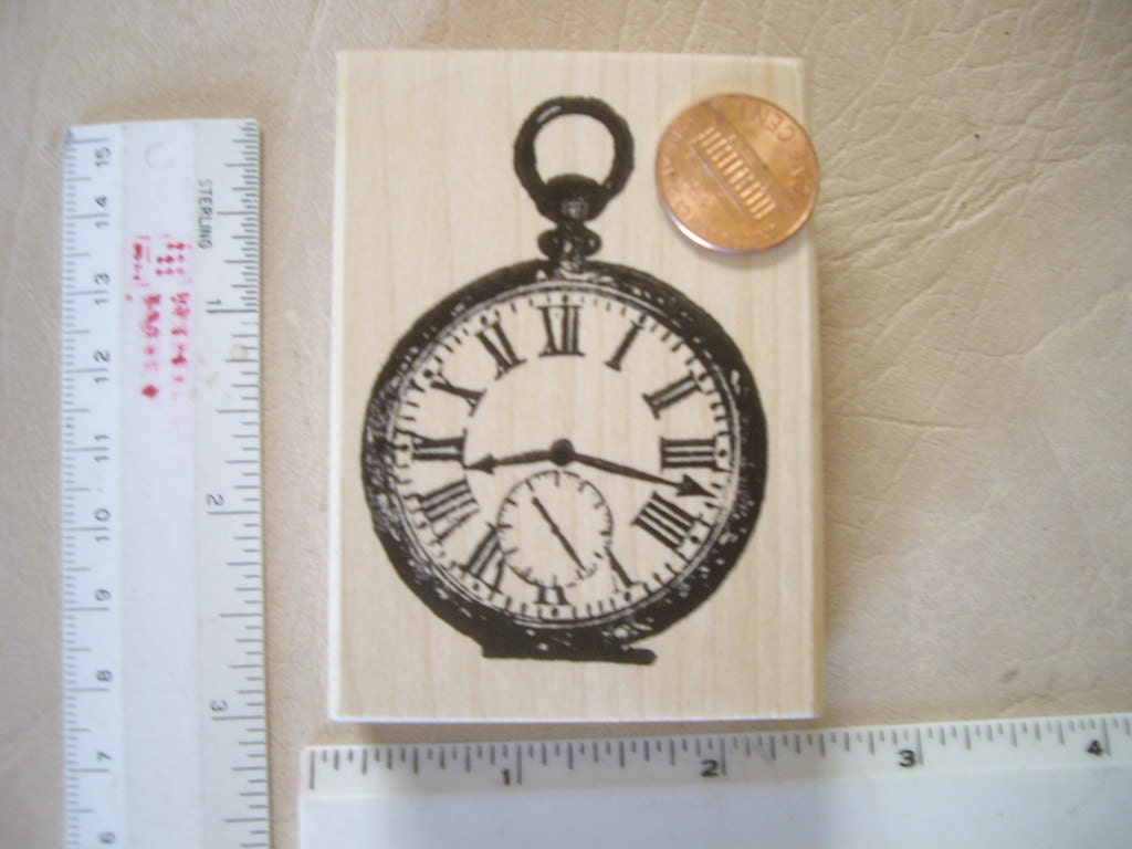 Large Pocket Watch ...clock Rubber Stamp Wood Mounted | Etsy