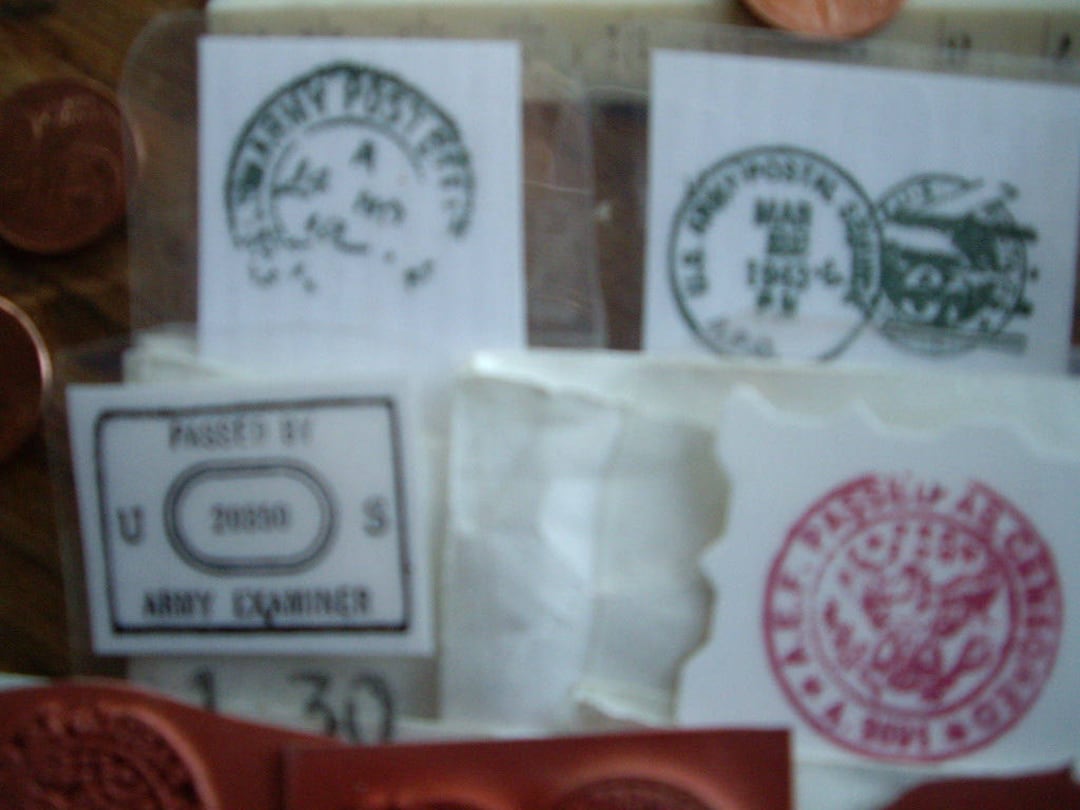 4 Military WWII Army Postal Cancellations Rubber Stamps WOOD Mounted ...