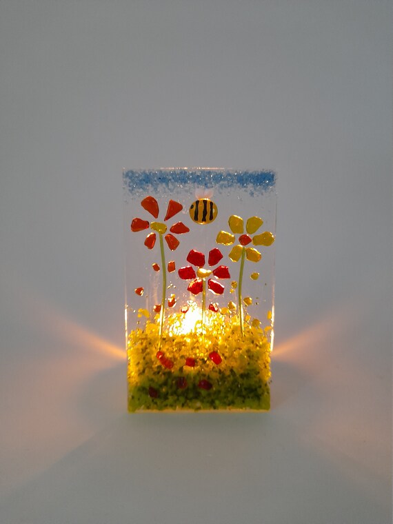 Art & Collectibles Orange Flower Fused Glass Tea Light Holder Glass ...