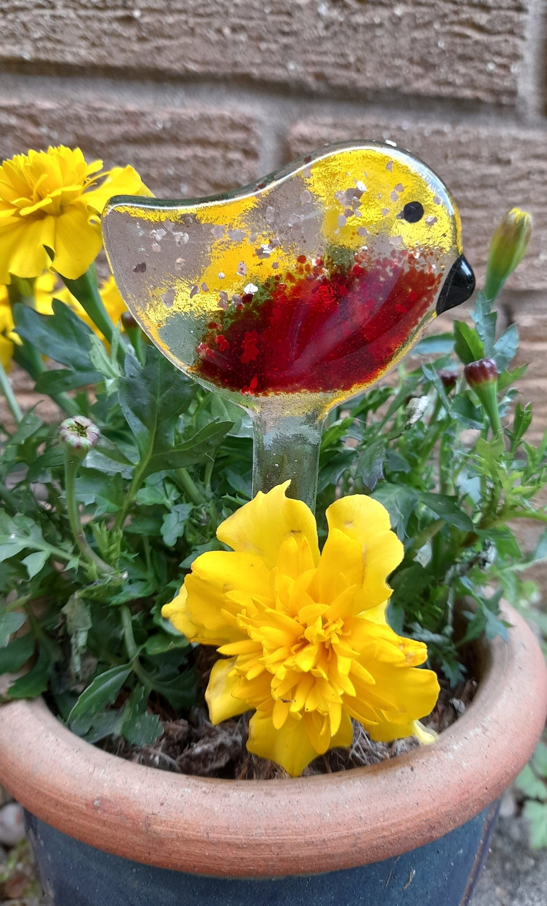 Fused Glass Mini Robin Bird Garden Pot Plant Stake - Etsy