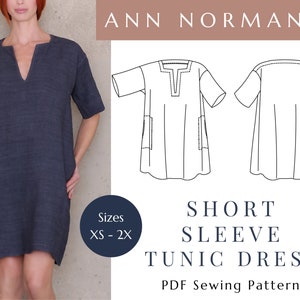 Tunic Dress for Women Capsule Wardrobe Sewing Pattern PDF, V Neck Dress ...