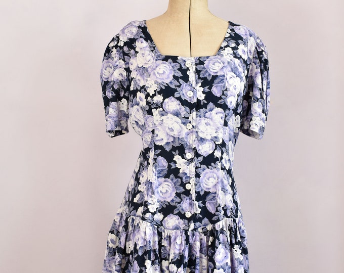 Floral Mini Dress 90s Shift Navy Blue Sundress Grunge Wildflower Print ...