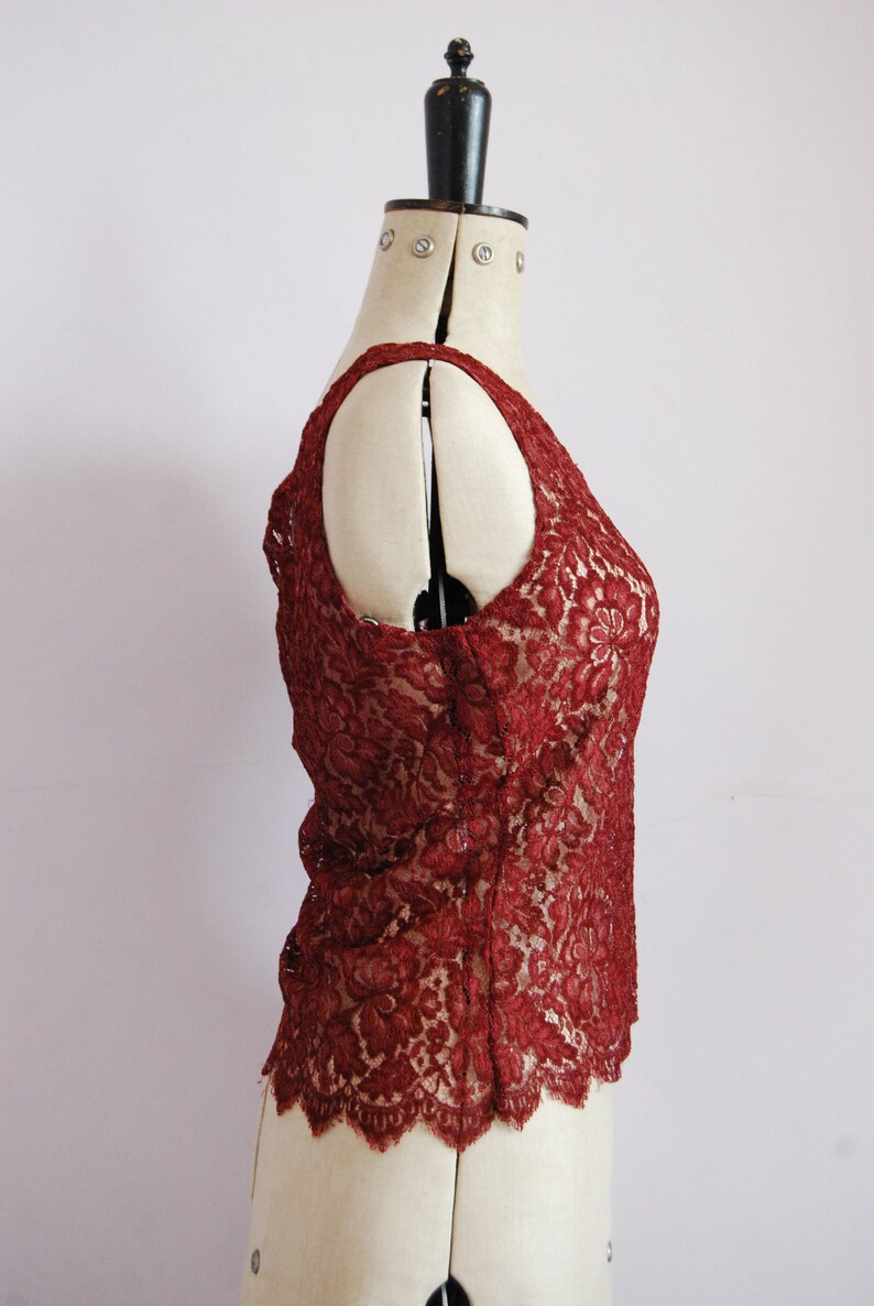Vintage 1960s Burgundy Sheer Lace Tank Top 60s Lace Blouse - Etsy