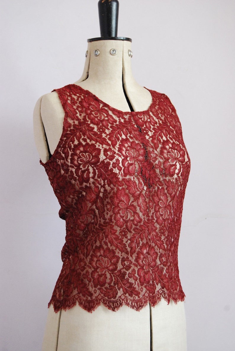 Vintage 1960s Burgundy Sheer Lace Tank Top 60s Lace Blouse - Etsy