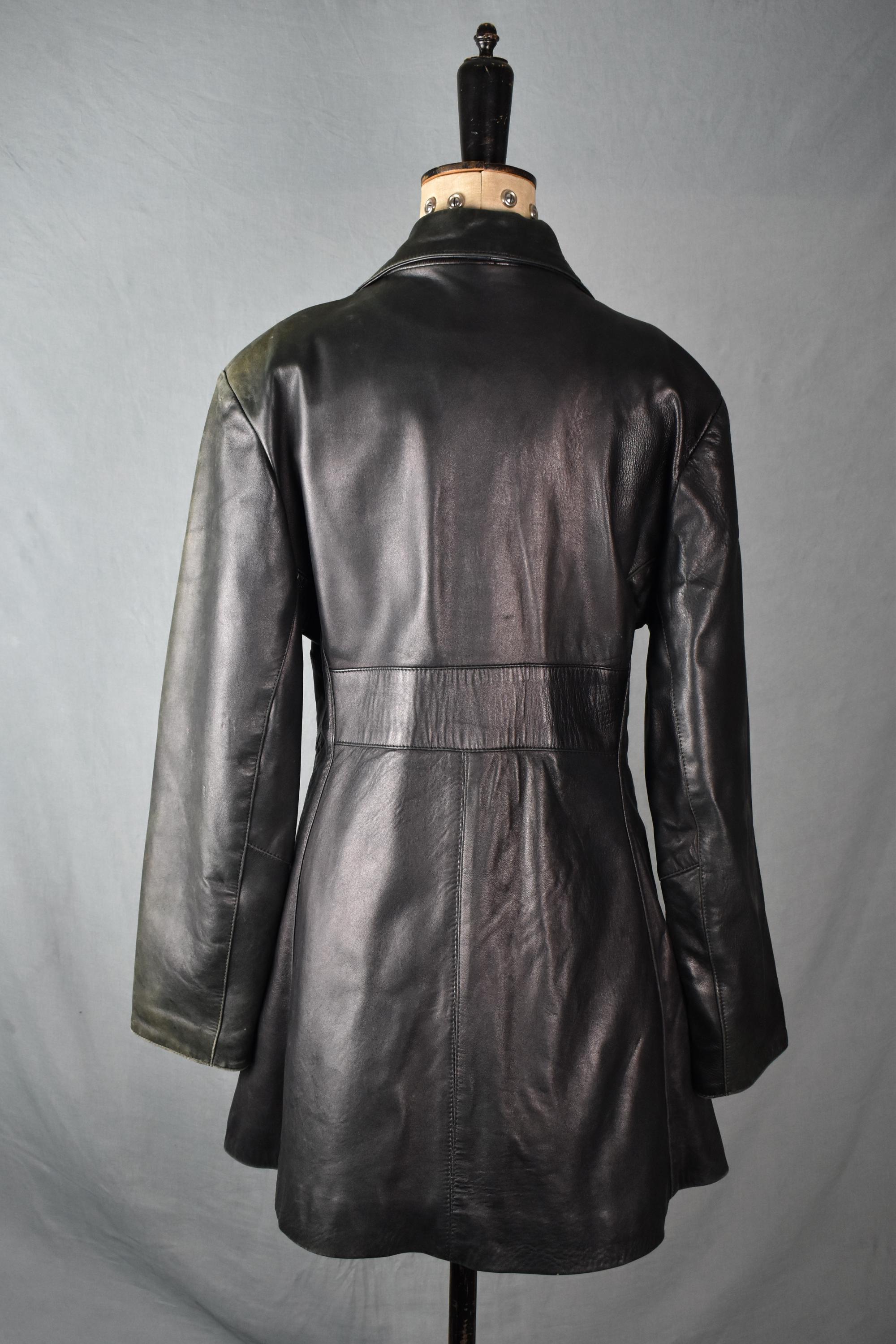 Vintage 1990s Ashy Black Leather Collared Double Breasted Jacket - 90s ...