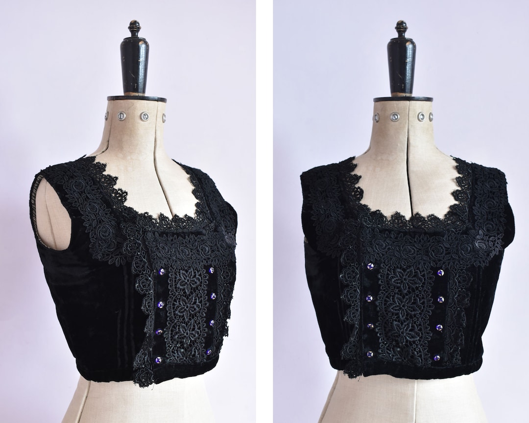 Antique Victorian 1900s Black Velvet Lace Folk Bodice Antique Bodice ...