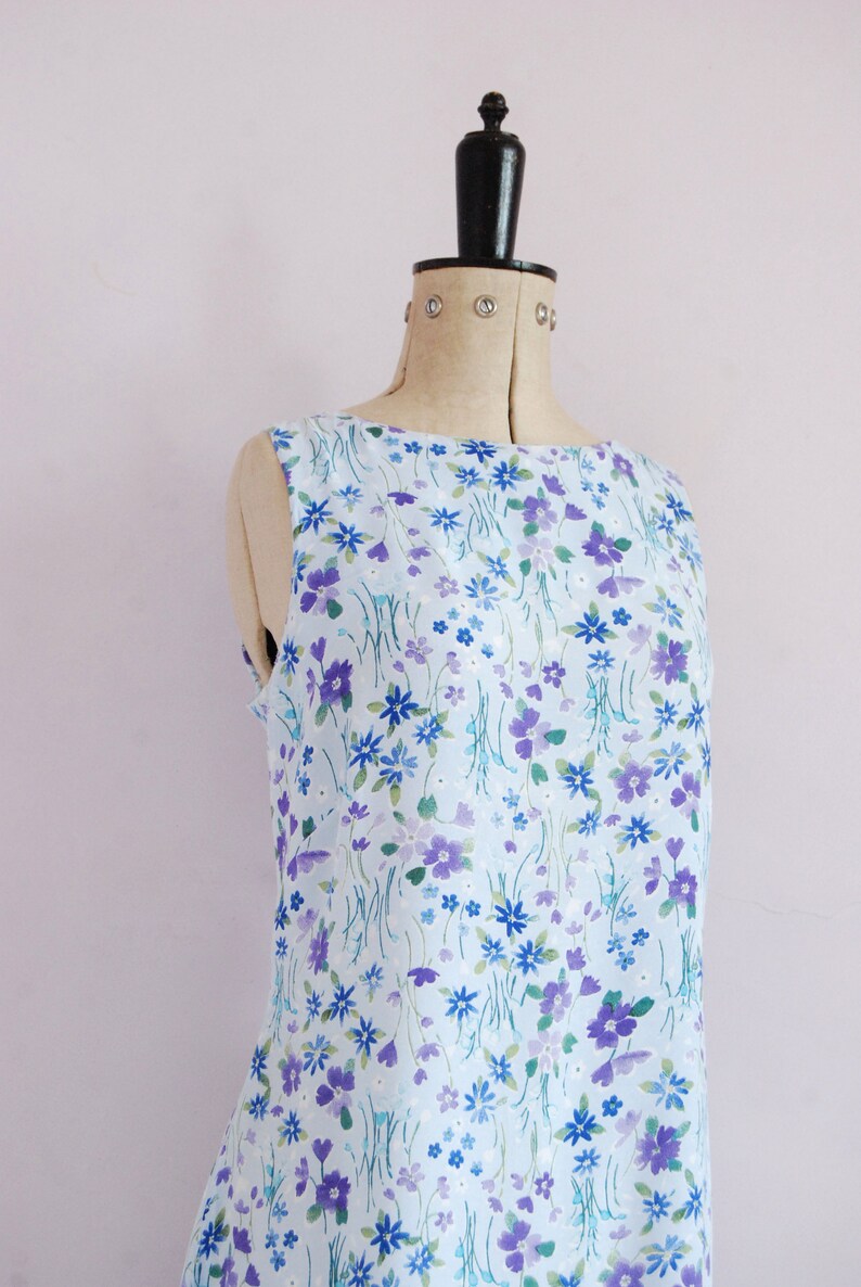 Vintage 1990s Blue Floral Rayon Sleeveless Tank Mini Dress - Etsy