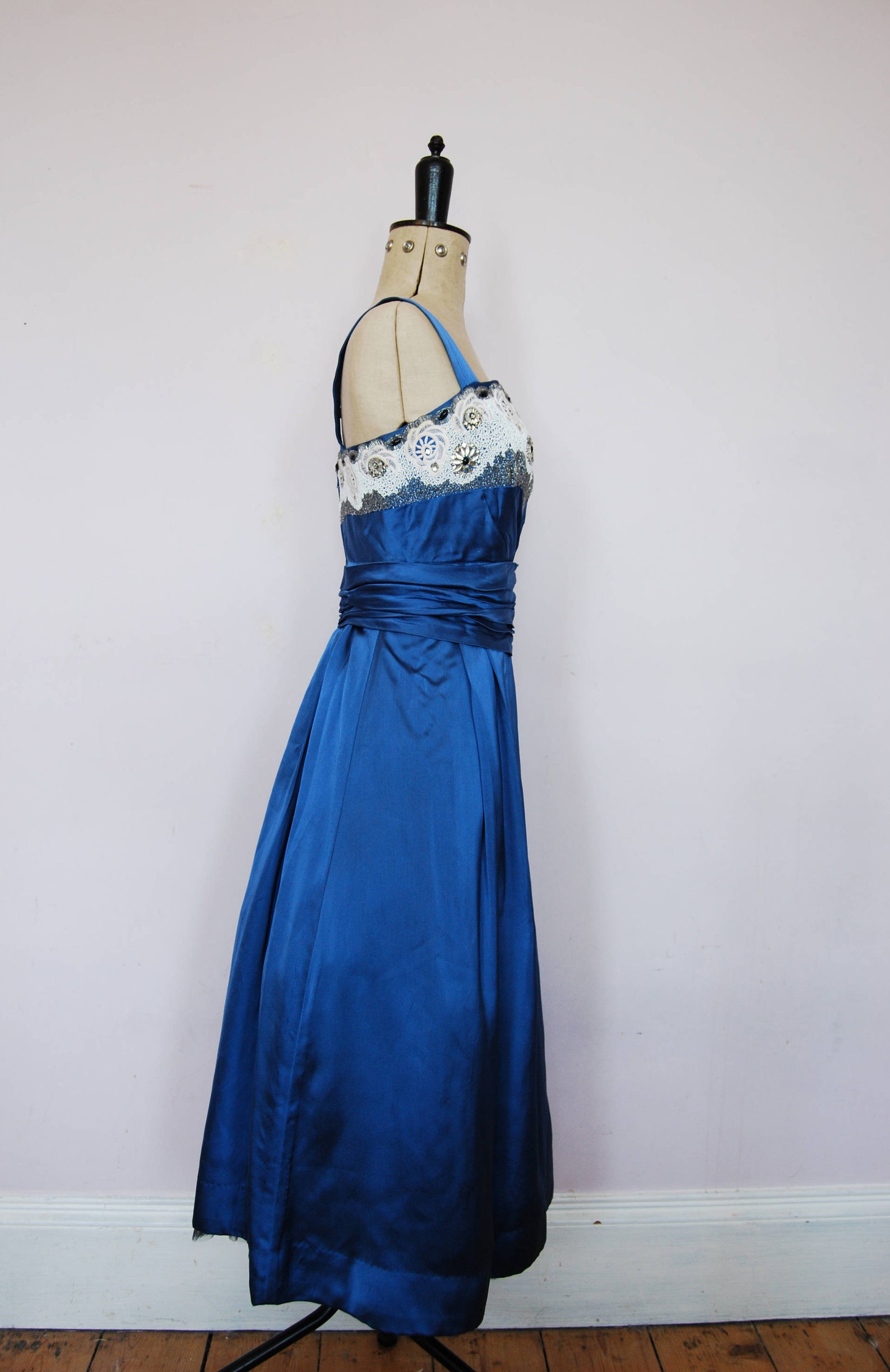 Vintage 1950s Blue Satin Ball Gown 50s Prom Dress 50s Satin Prom Dress ...