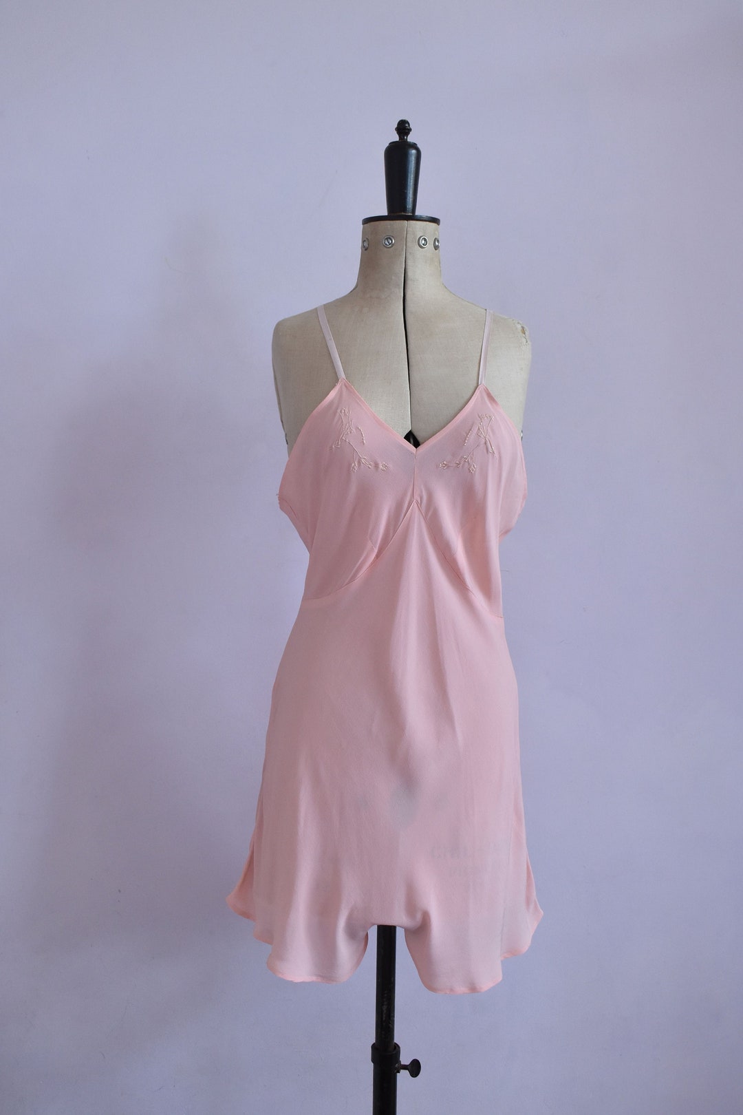 Vintage 1930s 1940s Embroidered Pale Pink Rayon Crepe Step in Teddy ...